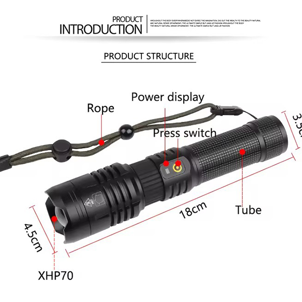 China High Power LED Aluminum Flashlight P70 rechargeable for camping ...